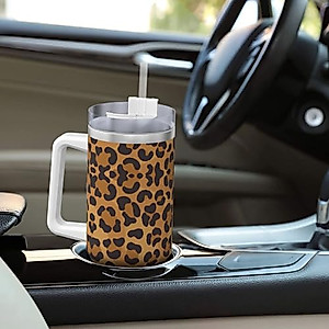 HULIBIN Yellow Leopard Print Double Deck Stainless Steel Travel Coffee Cup With Lid 40 Oz Ice Bully Cup