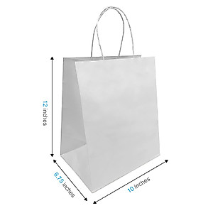 White Paper Bags with Handles, 50 Count 10x6.75x12 Inches White Kraft Paper Bags for Wedding bags, Gift bags, Food bags, Shopping bags, Grocery bags, Storage bags, Lunch bags, Take Out bags, Retail bags and More, Reusable, Eco-friendly and Sustainable 107