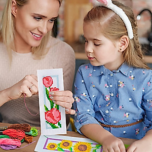 WATINC 3Pcs Cross Stitch Bookmark Kits Flower Patterns DIY Stamped Embroidery Bookmarks for Beginners Tulip Sunflower Lavender Needlepoint Starter Kits Craft Supplies Handmade Gifts for Book Lovers