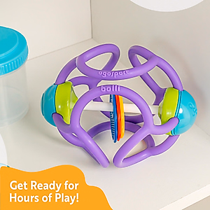 OgoBolli Teether Ring Tactile Sensory Ball and Baby Rattle Toy for Babies & Toddlers - Stretchy, Squishy, Soft, Non-Toxic Silicone - Boys and Girls Age 6+ Months - Purple
