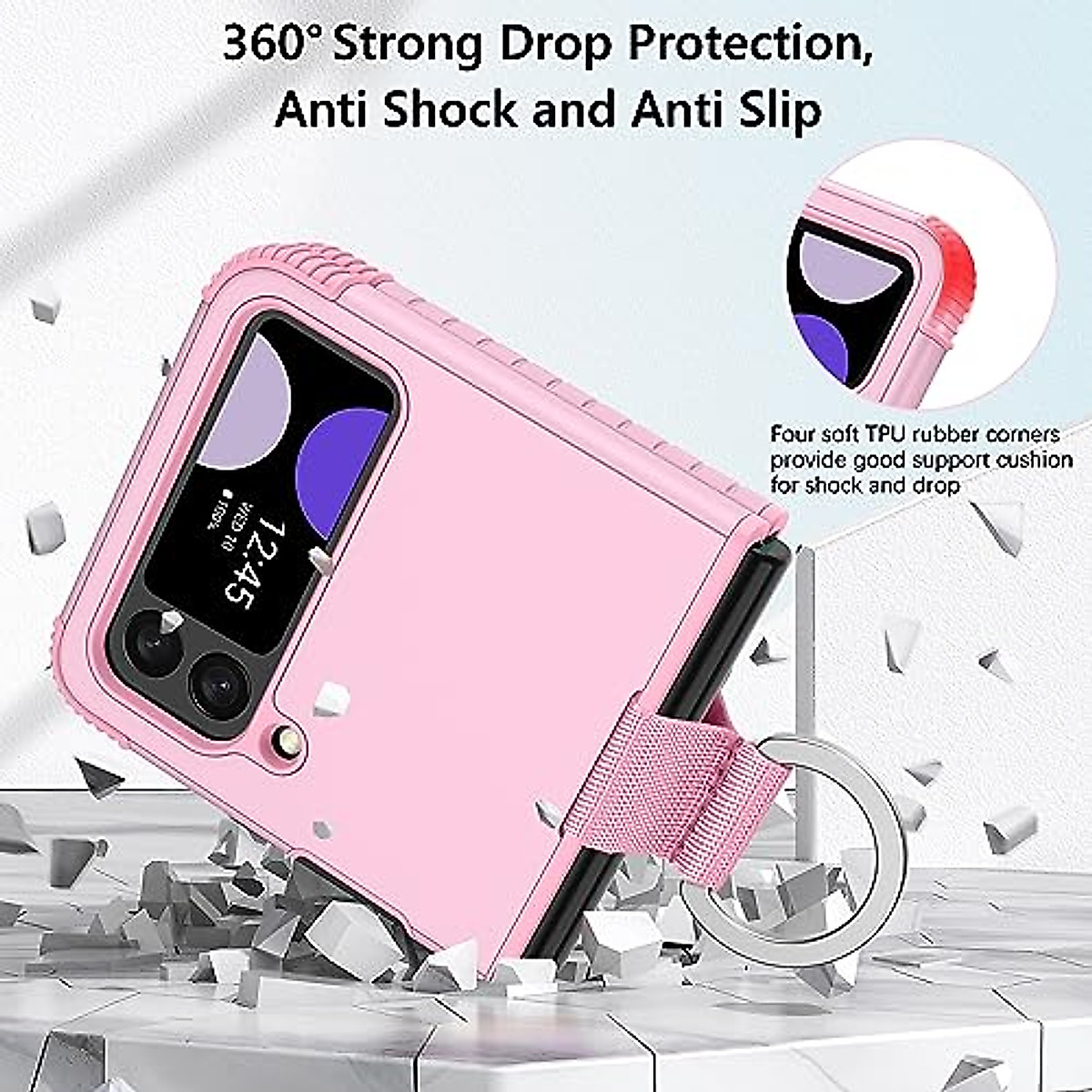 GUAGUA Compatible with Samsung Galaxy Z Flip 3 Case 5G 6.7 Inch Hybrid 2 in 1 Hard PC Soft TPU Heavy Duty Rugged Shockproof Full-Body Protective Phone Cover for Samsung Z Flip3, Pink