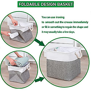 Cozyaver Storage Baskets for Shelves, 13x 13x 13 inch Fabric Cube Organizing Closet Nursery Toy Decorative Linen Organizers with Cotton Handles, 3 Pack White and Grey