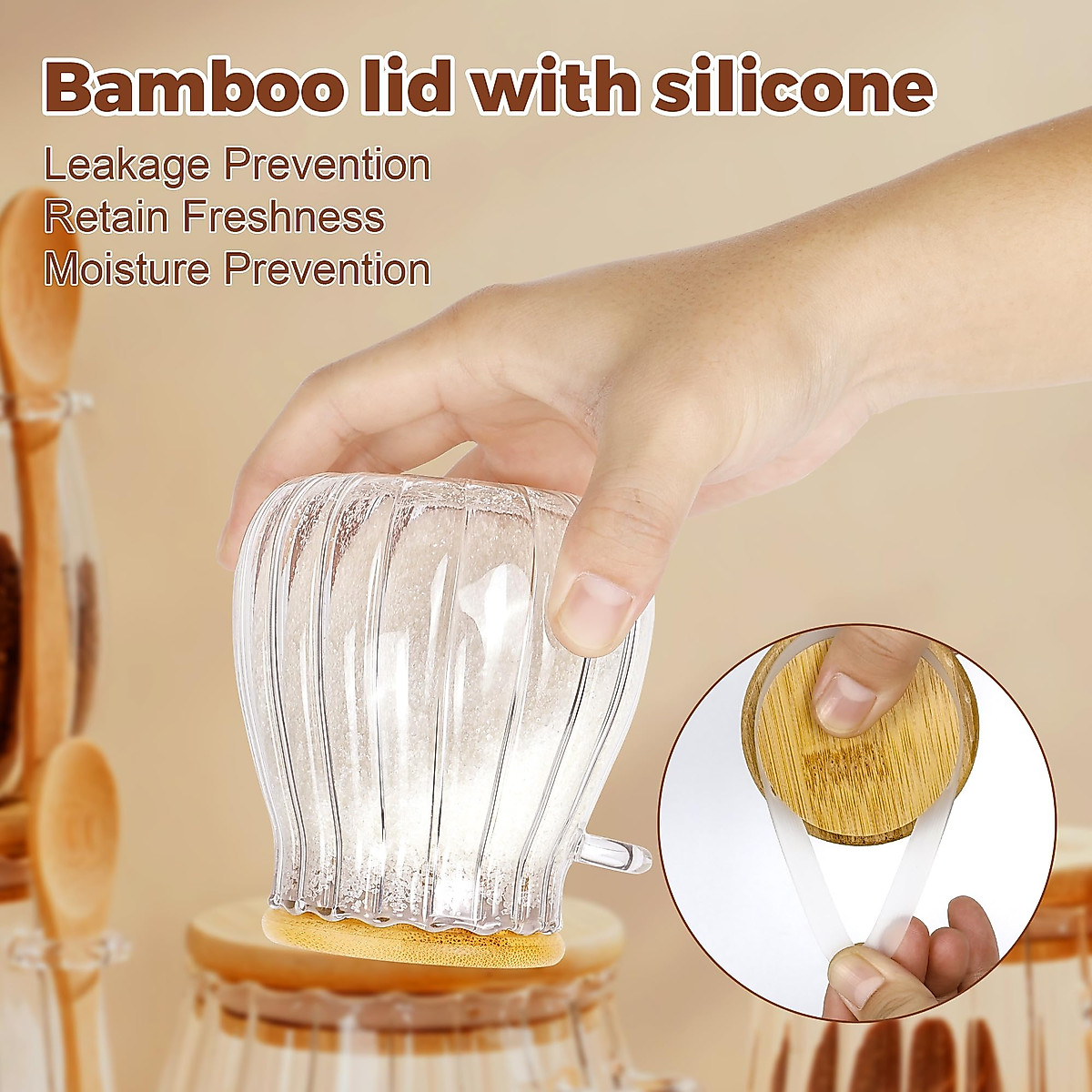 holoith Sugar Container with Bamboo Lid and Spoon,15 oz Sugar Bowl Glass Jar for Coffee Bar Accessories Coffee Canister Kitchen Decor Housewarming Gift Christmas Refillable Design