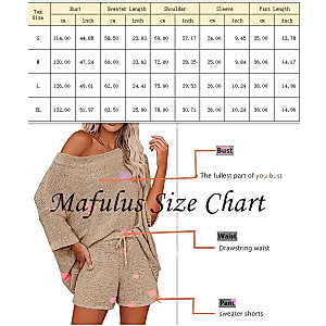 Mafulus Women's 2 Piece Outfits Sweater Sets Off Shoulder Knit Top Shorts Matching Suits Cute Pajama Lounge Set