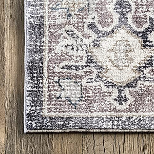 nuLOOM Josephine Distressed Floral Medallion Area Rug, 4' x 6', Grey