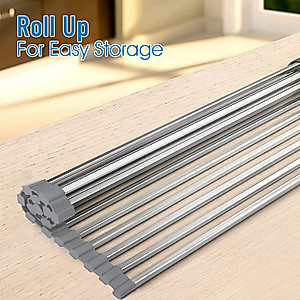 Josmiebo Roll Up Dish Drying Rack, Sink Dish Drying Rack, Kitchen Portable Dish Rack, Multipurpose Square Stainless Steel Sink Drain Rack (Square) 17.5" x 13.5"