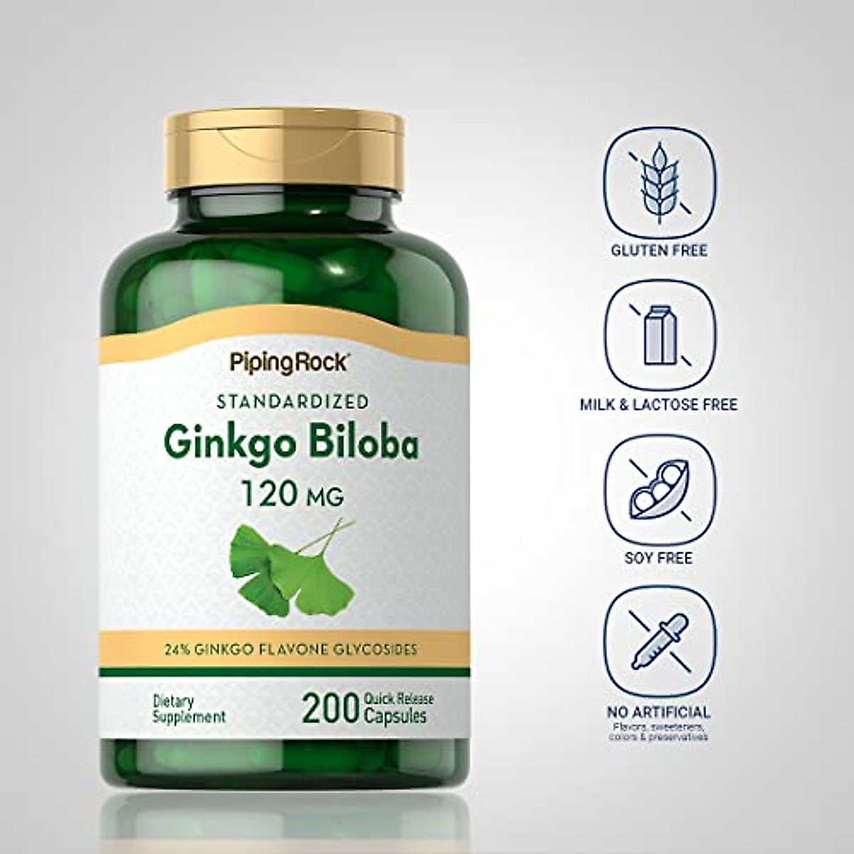 Piping Rock Ginkgo Biloba 120mg | 200 Capsules | Standardized Extract Supplement | Non-GMO, Gluten Free