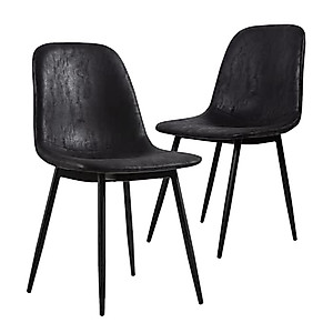 NicBex Dining Chairs, Crazy-Horse Leather Reception Chairs, Accent Chair with Metal Legs for Home Kitchen, Living Room, Set of 2, Black