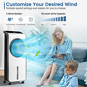 ARLIME Evaporative Air Cooler, 3-in-1 Portable Air Conditioner, AC Fan w/ 3 Modes, 24 Speeds Settings, 12H Timer & Remote Control, Swamp Cooler for Office, Bedroom, Home