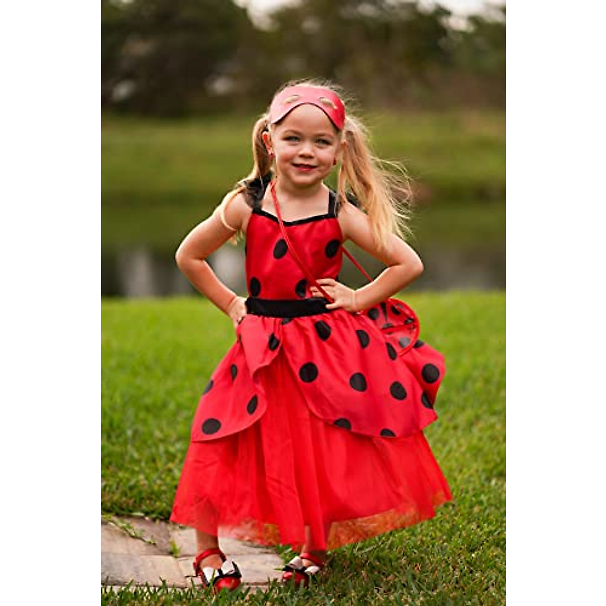ReliParty Ladybug Dress for Girls with Mask and Bag Costume for Kids Dress Up Costume Birthday Halloween Christmas,10-12/150