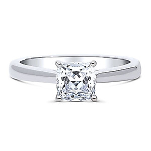 BERRICLE Sterling Silver Solitaire Wedding Engagement Rings 1.25 Carat Cushion Cut Cubic Zirconia CZ Promise Ring for Women, Rhodium Plated Size 9