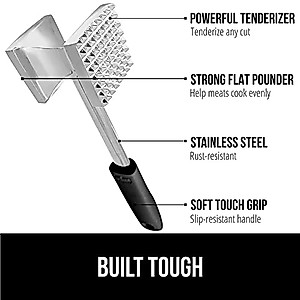 Gorilla Grip Heavy Duty Meat Tenderizer, Oversized Kitchen Mallet, Soft Grip Handle, Tool Maximizes Food Flavor, Spiked Side Tenderizes, Flat Smooth Flattens Steak, Pound Beef, Commercial Grade, Black