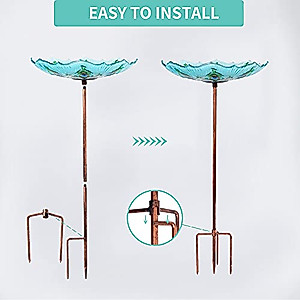 MUMTOP Glass Bird Bath, Garden Outdoor Birdbaths Birdfeeder with Metal Stake Peacock