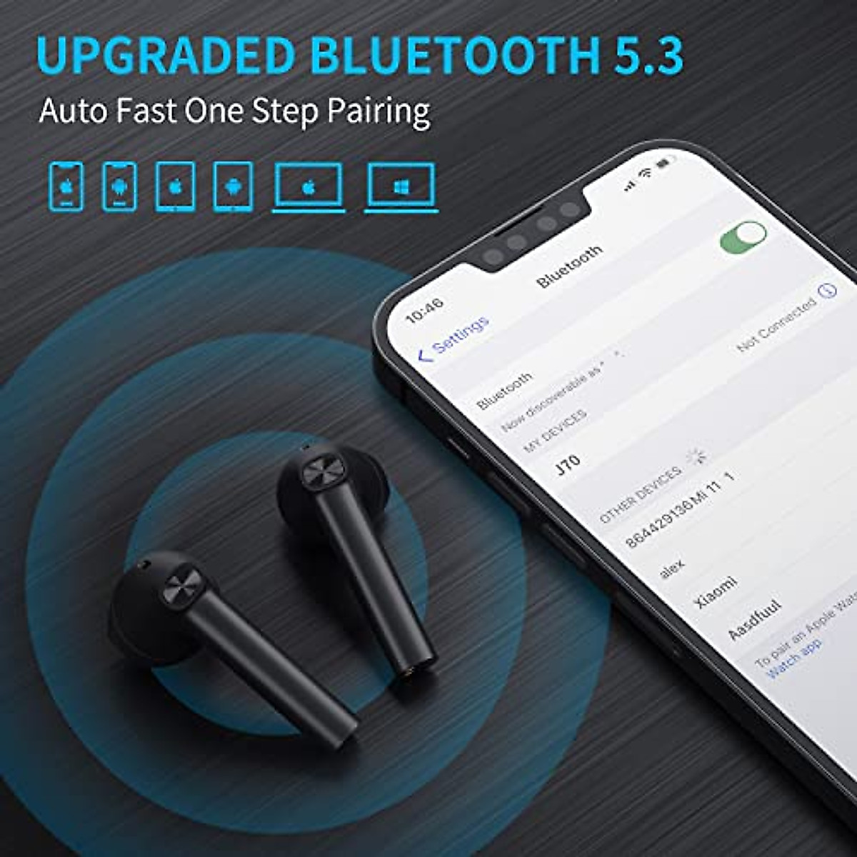 Ear Buds Wireless Earbuds, Bluetooth Earphones Clear Call with Charging Case, Bluetooth 5.3 Earbuds Deep Bass Built-in Mic, IPX5 Waterproof Headphones, 30 Hrs Compatible with iPhone & Android Black