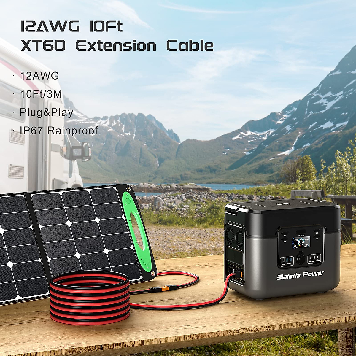 Bateria Power Solar Connector to XT60 Adapter Extension Cable and XT60 Extension Cable XT60 Connector Female to Male Extension Wire, 12AWG 20Feet Solar Panel for LiFePO4 Battery RV