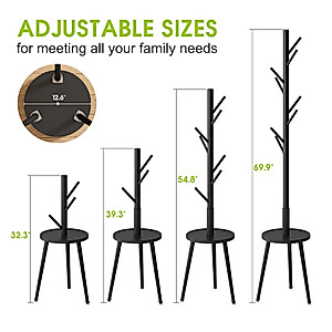 BMOSU Coat Rack freestanding Stand with Shelf Bamboo Wooden Coat Tree Easy Assembly 8 Hooks Standing Jackets Hanger Hallway Office Floor Coat Stand Black