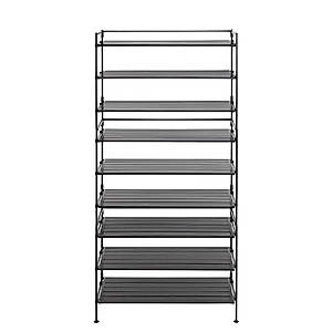 Seville Classics Sturdy Freestanding Storage Shelf for Bedroom, Closet, Entryway, Dorm Room Organizer, Stackable Metal 3-Tier 2" Resin Slat Shoe Rack, Espresso