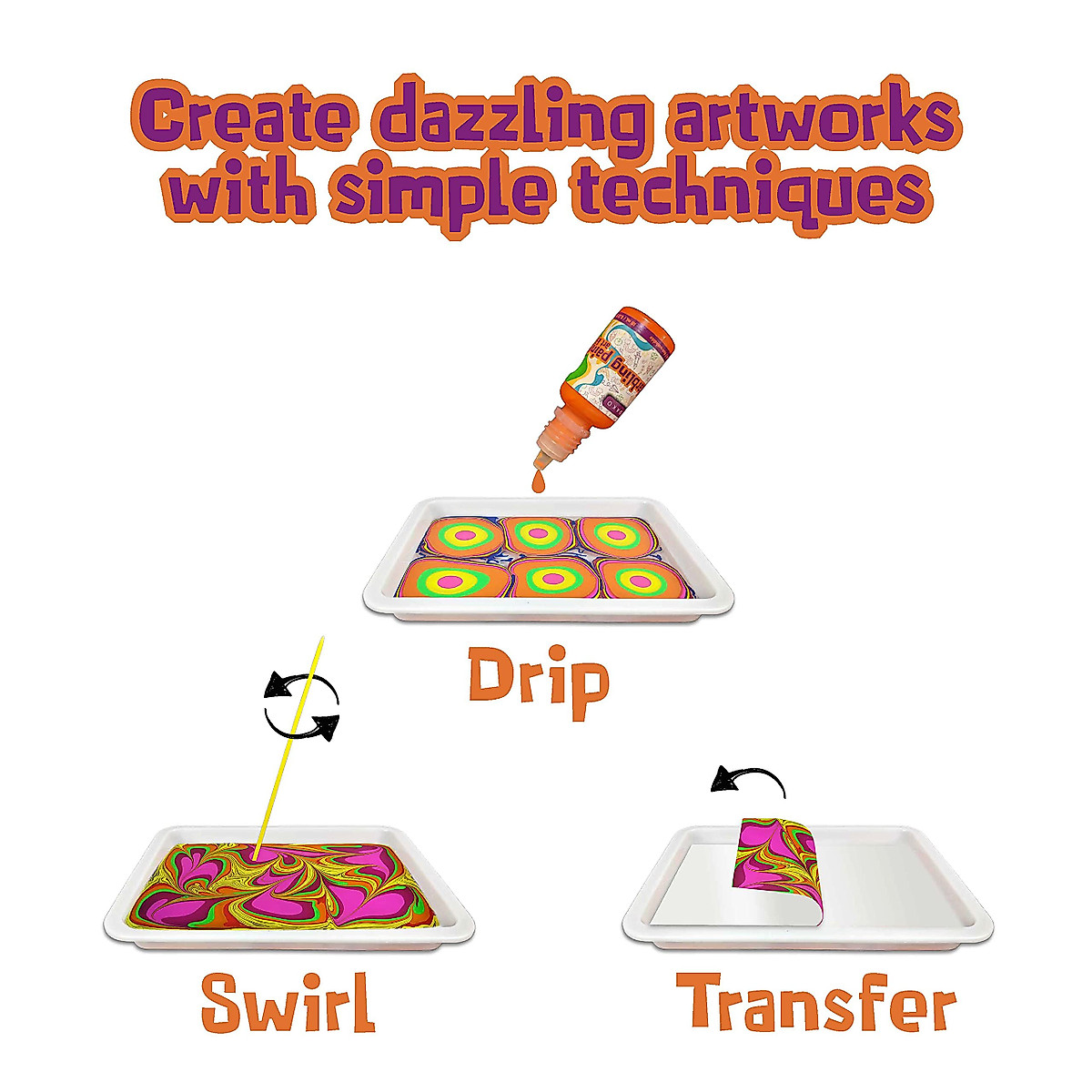 Loako Water Marbling Paint Kit for Kids - Great Creative Craft Kit Art Set - Arts and Crafts for Girls & Boys - Paint Gifts Idea for Kids 6-12 Activities - Marble Painting Kit - Water Art Paint Sets