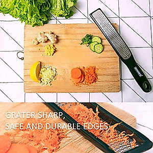 Raniaco Lemon Zester Citrus Grater - Stainless Steel Grater, Flat Kitchen Graters for Cheese, Lemon, Garlic, Chocolate Zester with Soft Protective Cover, Rubber Base Long Handheld Grater (Long)