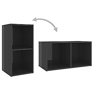 Queen.Y TV Cabinet Set of 2, Wooden Floor Storage Unit, Display Table with 4 Compartments, for Books, Magazines, DVDs, Media Box, High Gloss Grey