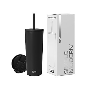 Simple Modern Insulated Tumbler with Lid and Straw | Iced Coffee Cup Reusable Stainless Steel Water Bottle Travel Mug | Spring Break Gifts For Her & Him | Classic Collection | 24oz | Midnight Black