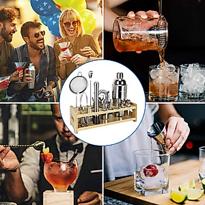 24-Piece Cocktail Shaker Set - MHIFYOY Bartender Kit - Stainless Steel Martini Mixer Bar Tools with Bamboo Stand, Ideal Gift Pack & Fine Mesh Strainer(Silver)