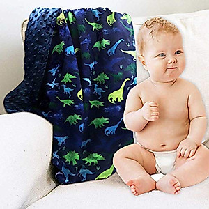 TANOFAR Baby Blankets & Diaper Organizer Stackers, 30 x 40 Inch Minky Blanket, 2pcs Baby Nursery Diaper Stacker, Dinosaur