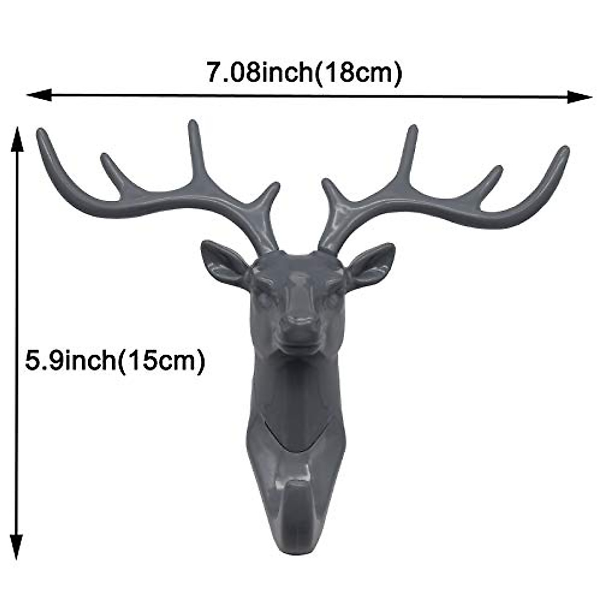 Maydahui 3PCS Deer Head Wall Hook Antler Hanger Animal Shaped Key Coat Hat Hooks Plastic Home Decoration Black White Grey Heavy Duty for Living Room Bedroom Bathroom