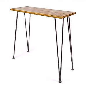 Christopher Knight Home Denali Ouotdoor Industrial Acacia Wood Bar Table with Iron Frame, Teak Finish / Rustic Metal