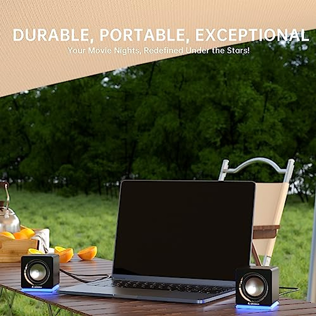 ARVICKA Computer Speaker, LED Accents USB Speaker Small Mighty Solid Wired Multimedia Speaker for PC Monitor Desktop Laptop Gaming Smartphones Tablets Projectors TVs, Black