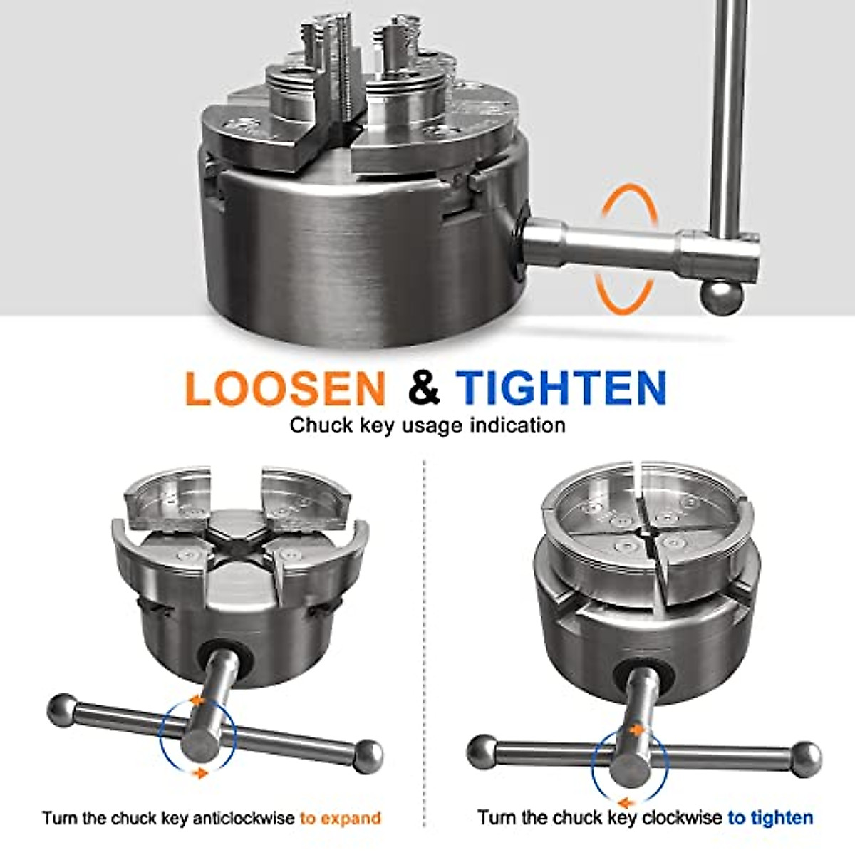 4 Inch Wood Lathe Chuck Set 1" x 8 tpi, Self Centering 4 Jaw Wood Turning Chuck 5pc (4 jaw chuck set 5pc)