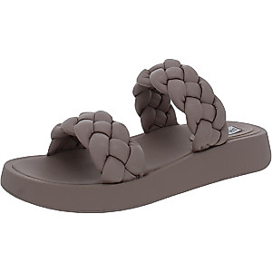 Steve Madden Hillary Taupe Slip On Rounded Open Toe Platform Braided Sandals (Taupe, 11)