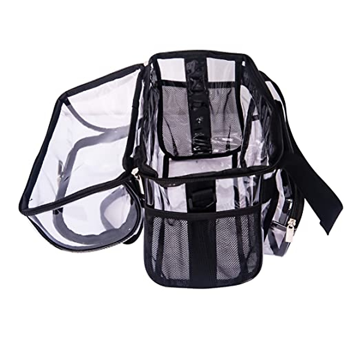 Stadium Approved Double Decker Crossbody Clear Work bag Transparent PVC Lunch Tote Bag Clear Makeup Travel Kit Organizer Bag On Go Clear Lunch Shoulder Bag for Sport Event Concert Correctional Officer
