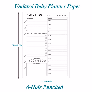 ZGMJ Undated Daily Planner Refill - A5 Day Planner Insect To Do List, 100 Sheets/200 Pages Planner and Lined Refill, 6-Hole Punched, 100 gsm White Paper, 5.8'' x 8.3''