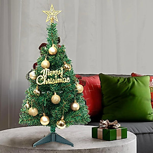 DUUDO Mini Christmas Tree,Small Christmas Tree with Star Hanging Ornaments Artificial Xmas Tree for Home,Office,Tabletop,Indoor Holiday Great DIY Christmas Decorations 25.6Inch