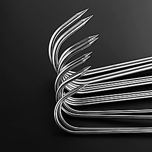 NUOMI 4 Pcs Stainless Steel Meat Hooks with Double Hook Poultry Roast Duck Bacon Hanging Hook Grill Hanger for Drying, Cooking, BBQ, L-13.2 ”, Cooking Utensils, Namely, Grills