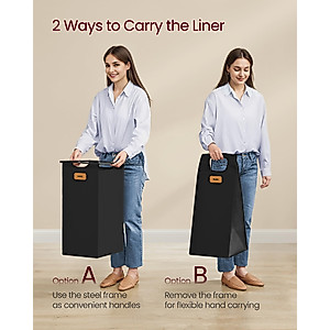 VASAGLE Laundry Sorter, Laundry Basket with Wheels, 39.6 Gal. (150 L) Rolling Laundry Hamper, Portable Laundry Cart with Shelf, 4 Removable Liners and 6 Labels, Ink Black and Chestnut Brown URLS100B01