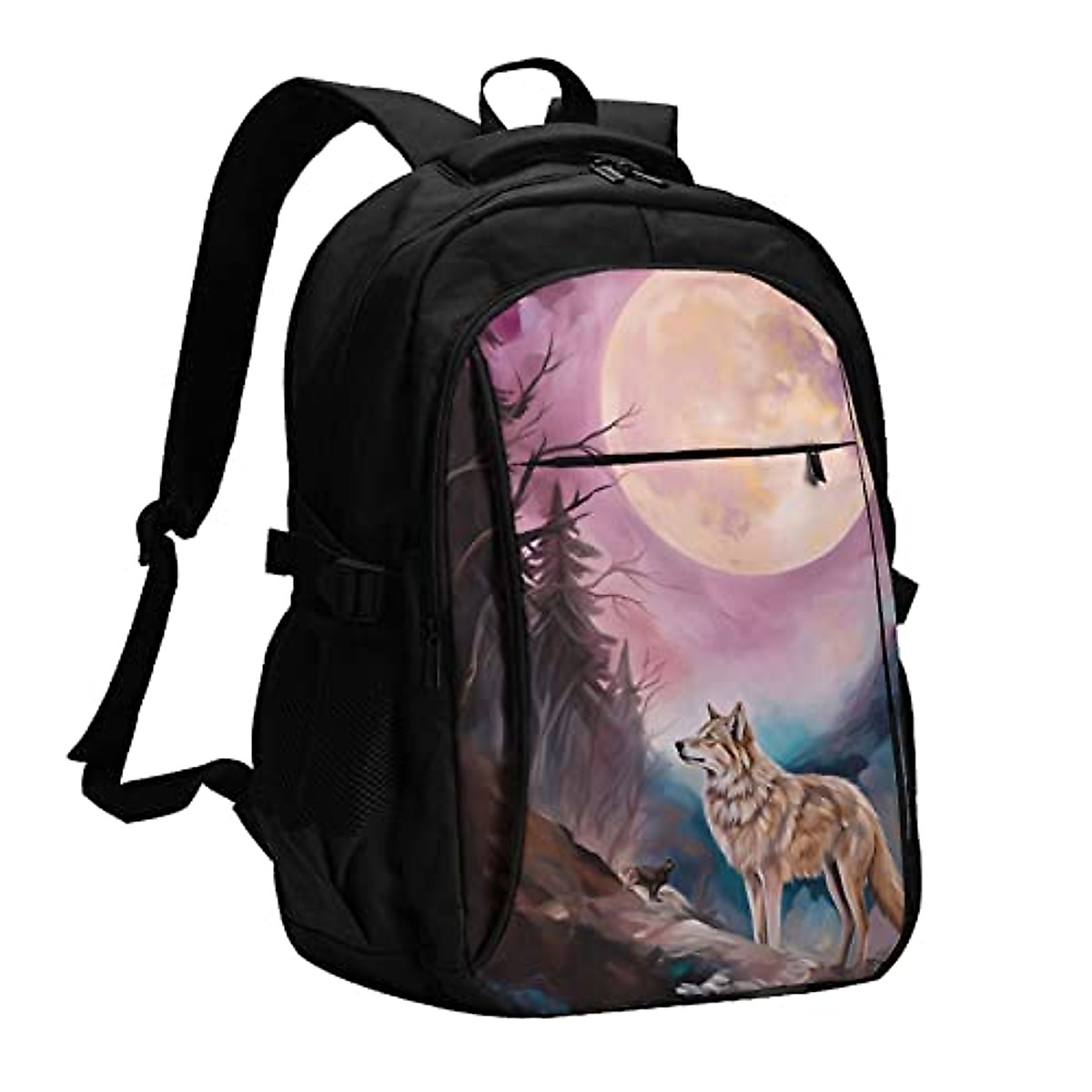 Native American Indians and Wolves Travel Laptop Backpack - Anti Theft Durable Business Laptops Backpack with USB Charging Port