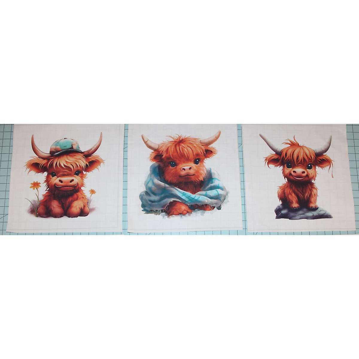 6 Piece 6"x6" Baby Highland Cows 100% Cotton Fabric Panel Squares - Quilting Panel Blocks AP1