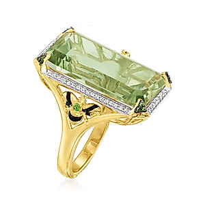 Ross-Simons 16.00 Carat Prasiolite and .20 ct. t.w. White Topaz Bumblebee Ring With Black Enamel in 18kt Gold Over Sterling. Size 7