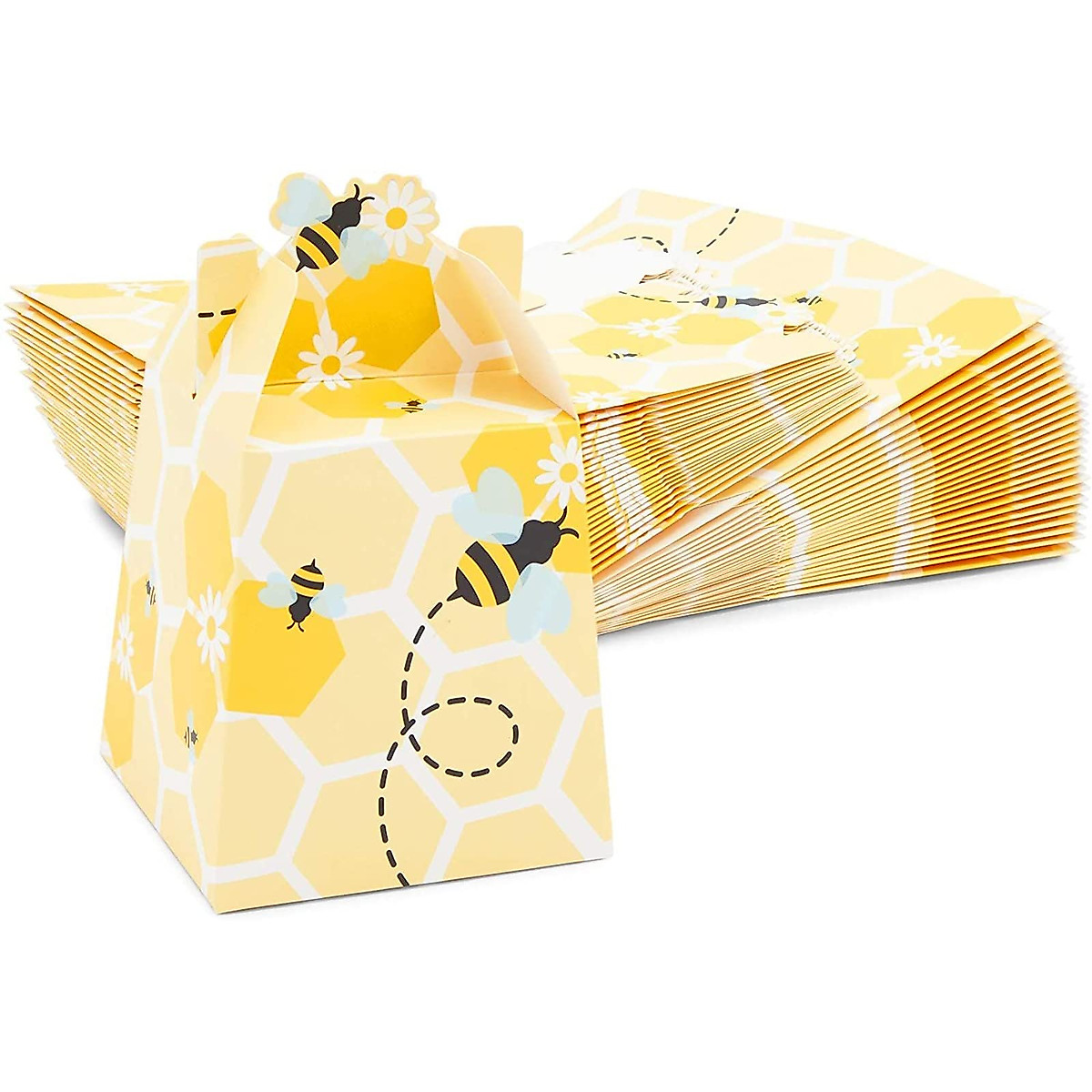 Paper Treat Boxes for Bee Party Favors (3.5 x 3.5 x 5.5 in, 50 Pack)