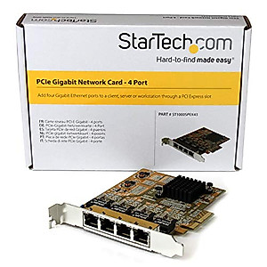 StarTech.com 4 Port PCIe Network Card - Standard Profile - RJ45 Port - Realtek RTL8111H Chipset - Ethernet Network Card - NIC Server Adapter Network Card , TAA (ST1000SPEX43)
