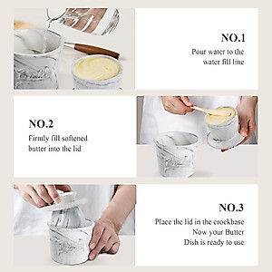 MSJGA Butter Crock for Counter with Water, French Butter Keeper for Spreadable Butter Marble Ceramic Butter Dish with Lid for Countertop, Butter Container Holder