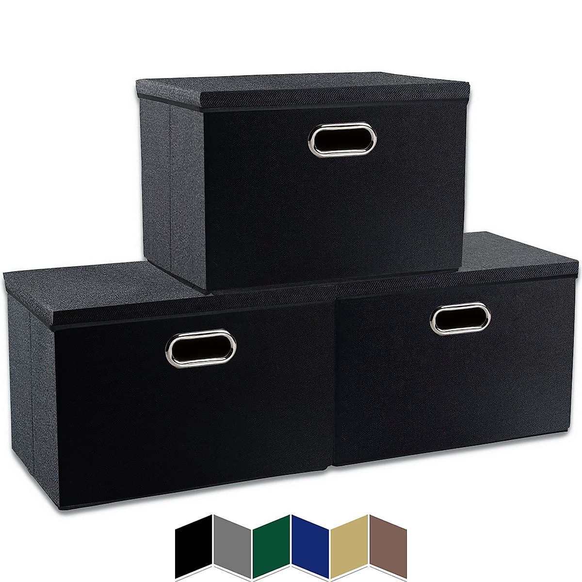 Golden Bauhinia Linen Fabric Collapsible Storage Bins with Lids - Multi-Purpose Organizer Containers for Home, Bedroom, Closet, Office, and Nursery (17.3’’x 11.8’’x 11.6’’)