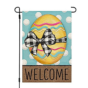 CROWNED BEAUTY Easter Egg Garden Flag 12x18 Inch Double Sided for Outside Burlap Small Polka Dots Yard Holiday Decoration CF709-12