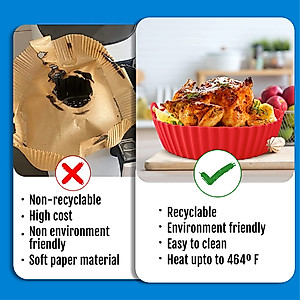 2 Pack Air Fryer Silicone Liners, Blue and Red Silicone Air Fryer Liner, Silicone Air Fryer Liners Reusable with Cooking Guide Times Sheet, Air Fryer Liners Silicone, Red Gloves