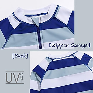 BONVERANO Baby Boy Swimsuit Full Front Zip Sunsuit UPF50+ One Piece Long Sleeve with Sun Protection(Blue and White,4T)