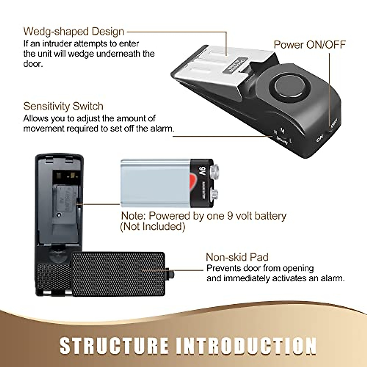 AceMining Portable Door Lock & 2 Pack Black Door Stop Alarm