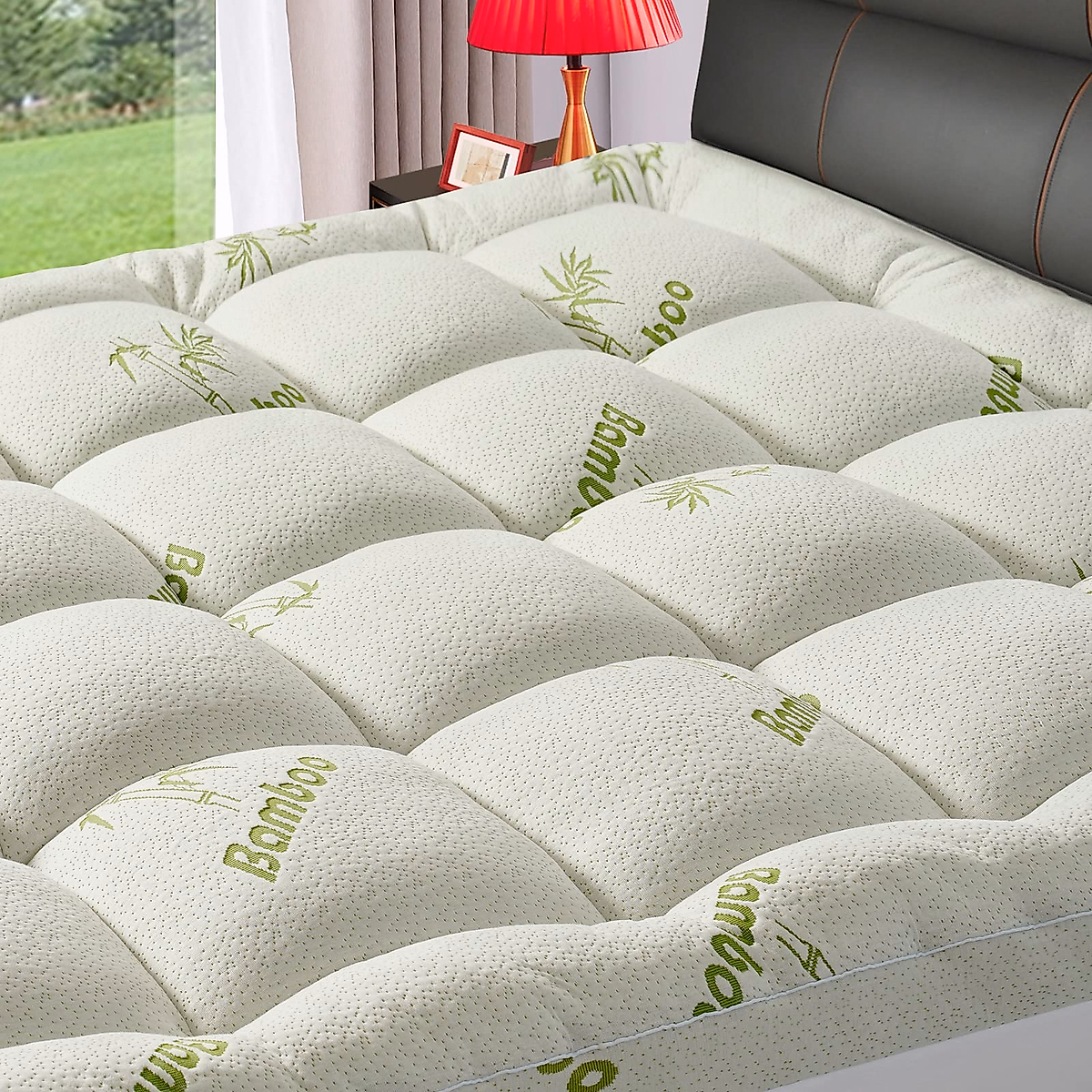 PATSBA King Mattress Topper for Back Pain, Extra Thick Quilted Fitted Viscose Made from Bamboo Mattress Pad Pillow Top Mattress Cover with Deep Pocket Up to 21 Inches（78 * 80 inch）, White