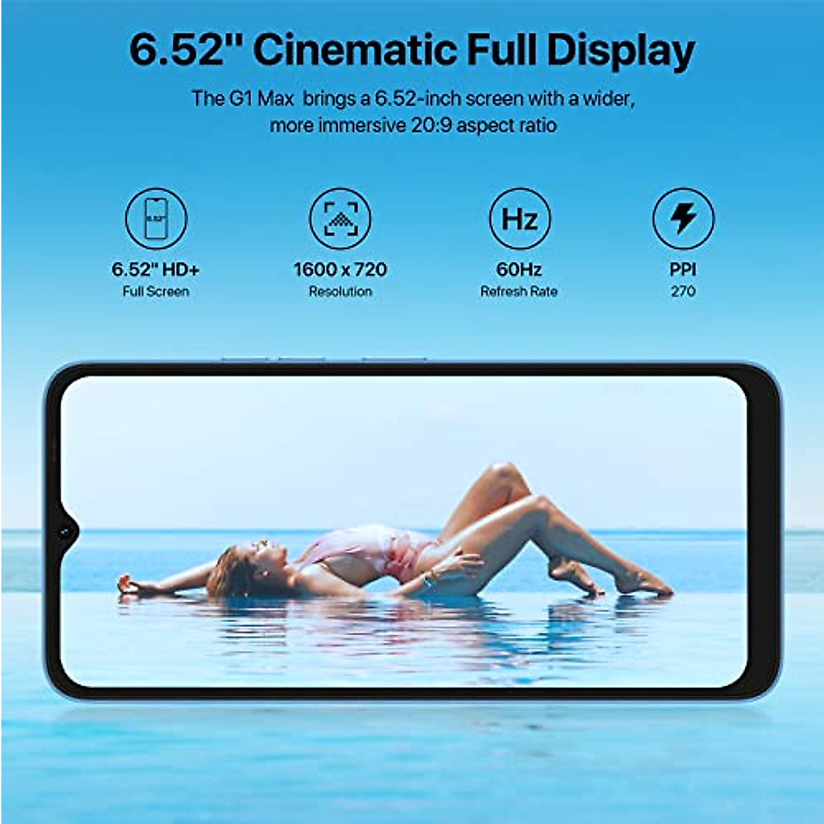 UMIDIGI Cell Phone G1 MAX, Android12 Unlocked Smartphone, Dual Sim 4G LTE Mobile Phone, 128GB/256G Expandable, 6.52" HD+ Night Mode，5150mAh, GSM Unlocked Phone